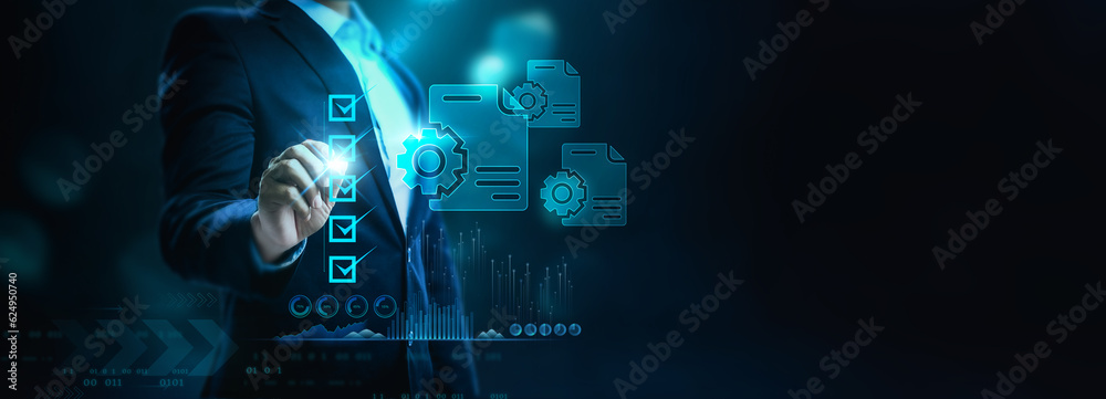 Project manager check milestone progress and plan with the chart ...