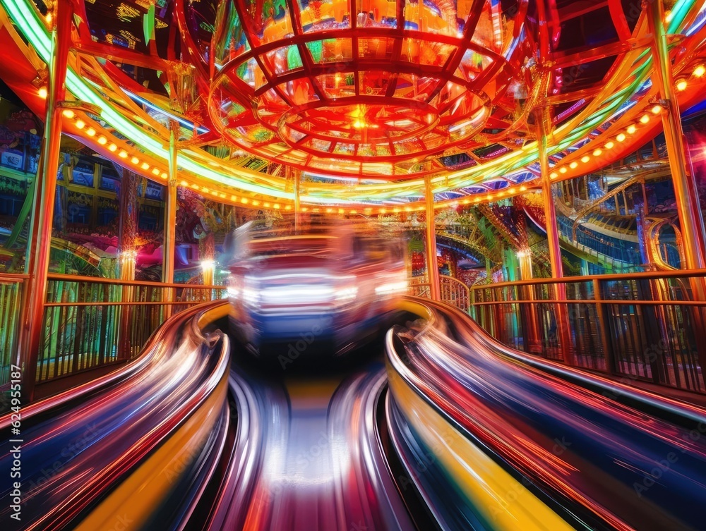 A vibrant, energetic rollercoaster journey captured in a mesmerizing ...