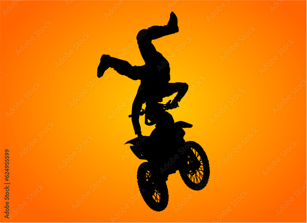 motocross, piloto, vector, silueta, moto racer, atardecer, acrobacia ...