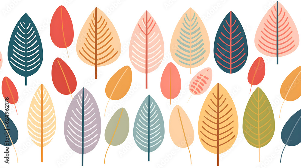 set of minimalistic autumn leaves in scandinavian style on transparent ...