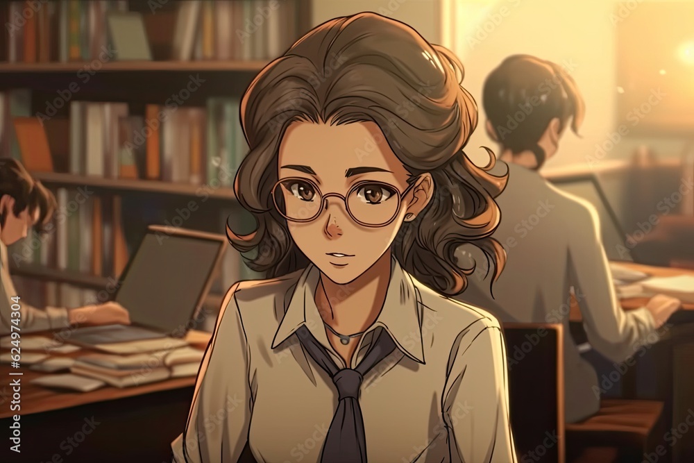 brunette anime teacher woman in classroom illustration, generative ai ...