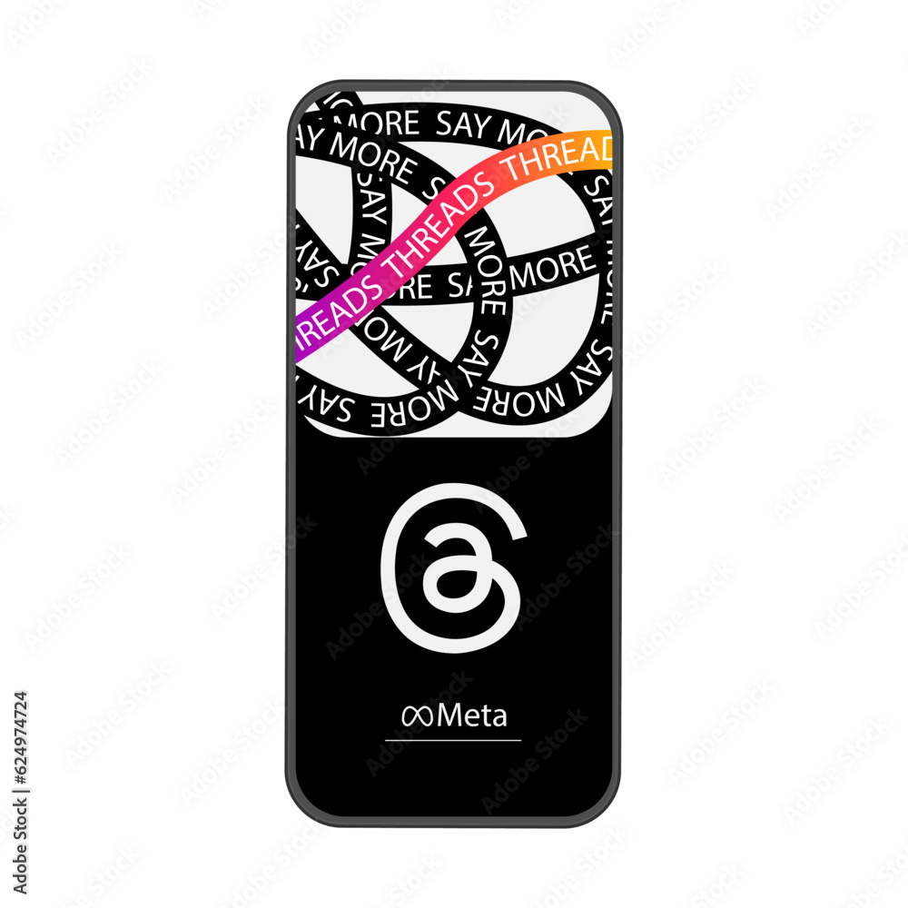 Threads Instagram app on smartphone screen. White background. July 19 ...