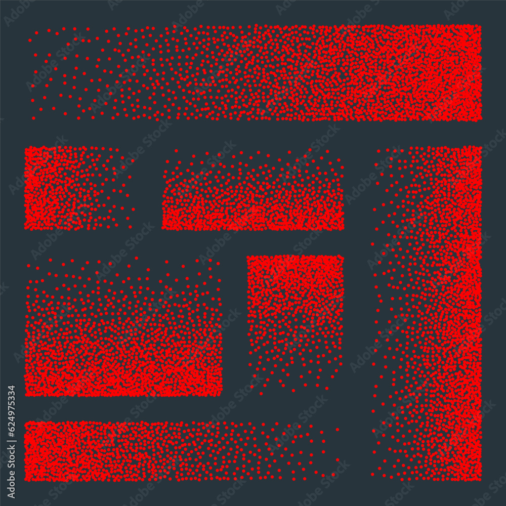 Vecteur Stock Stipple pattern, red dotted rectangular design elements. Stippling, dotwork ...