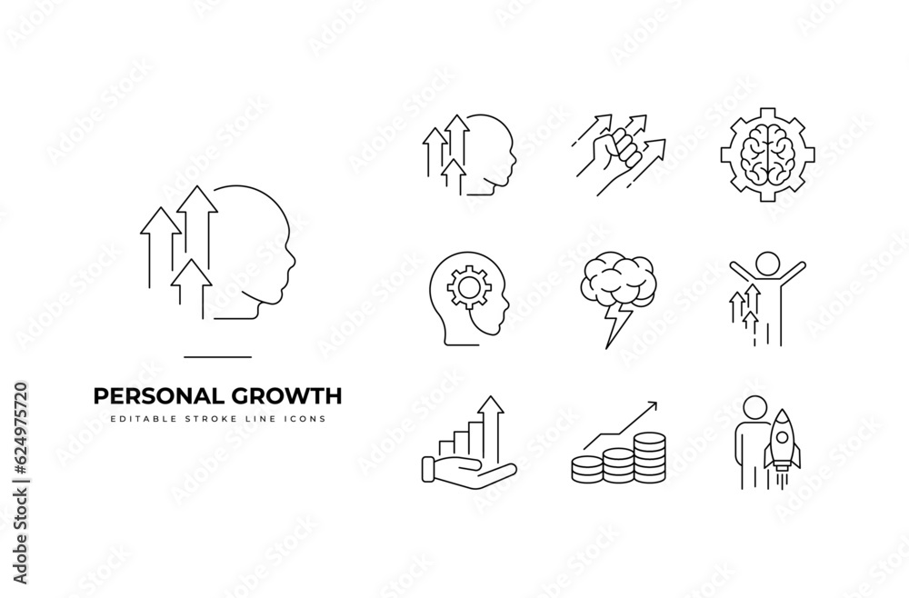 Set of Personal Growth Icon Packs. Simple line art and editable stroke ...
