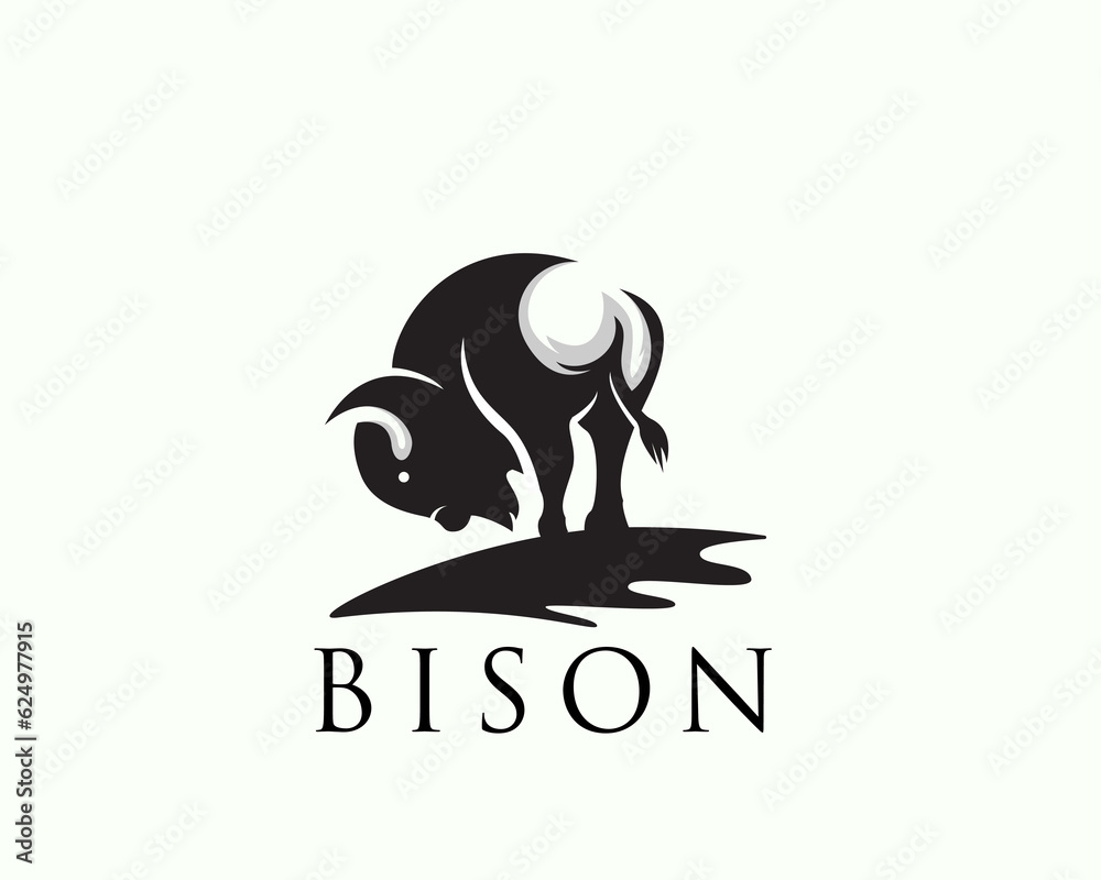 stand bison back view logo design template illustration inspiration ...