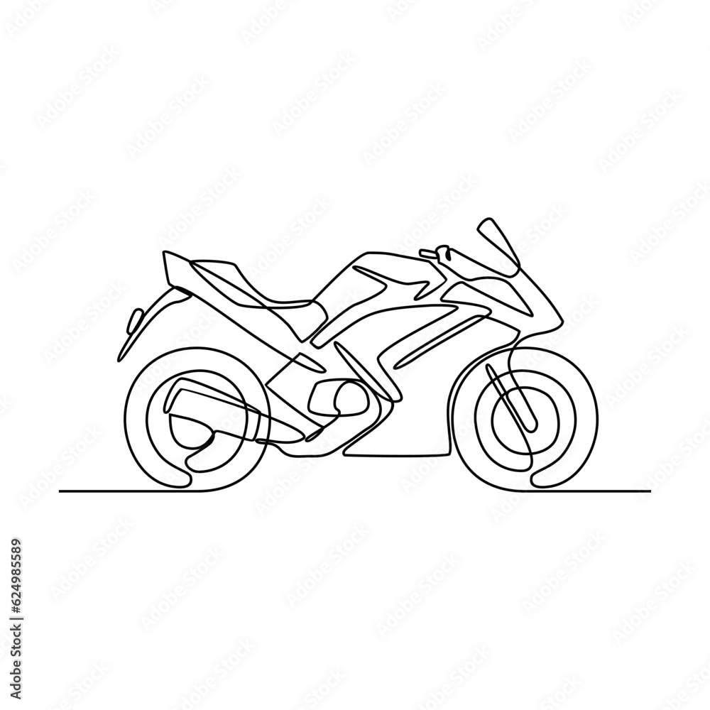 One continuous line drawing of motorcycle as land vehicle with white ...