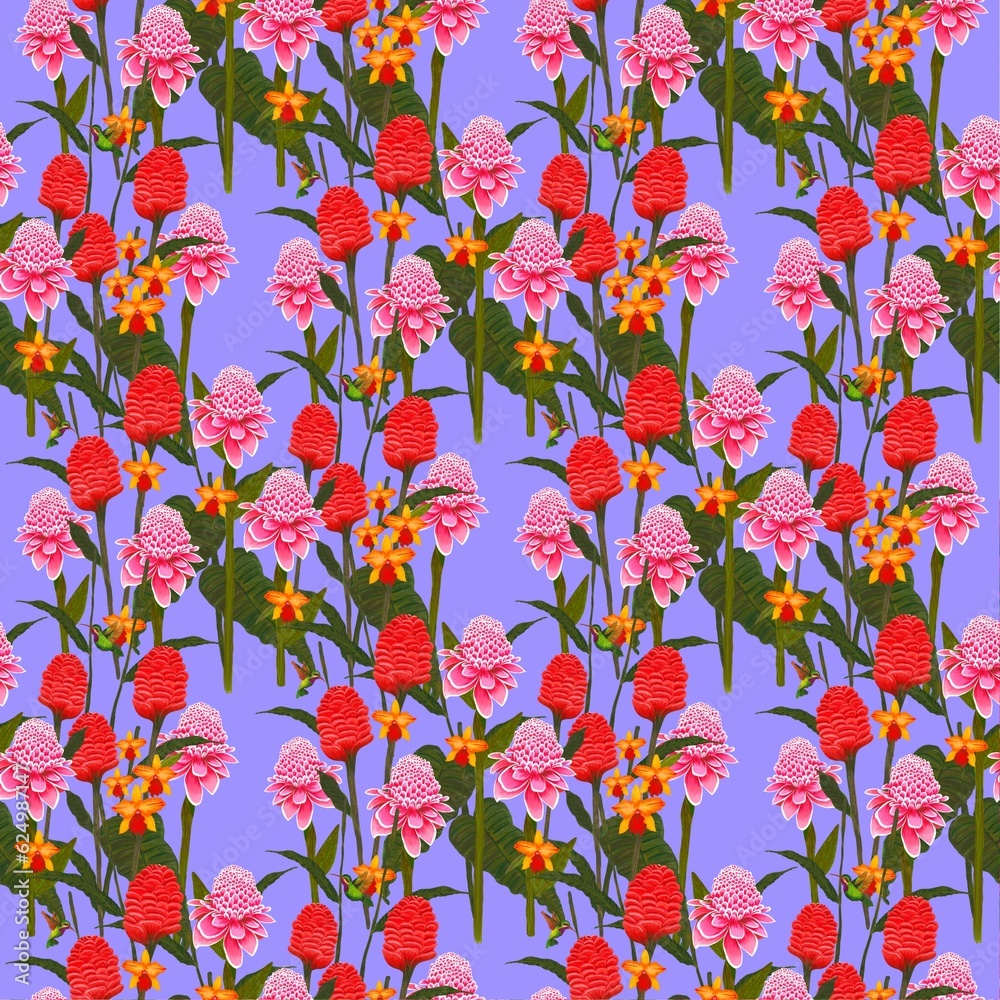 Diseño de estampado primaveral con flores exoticas con orquideas hechos ...