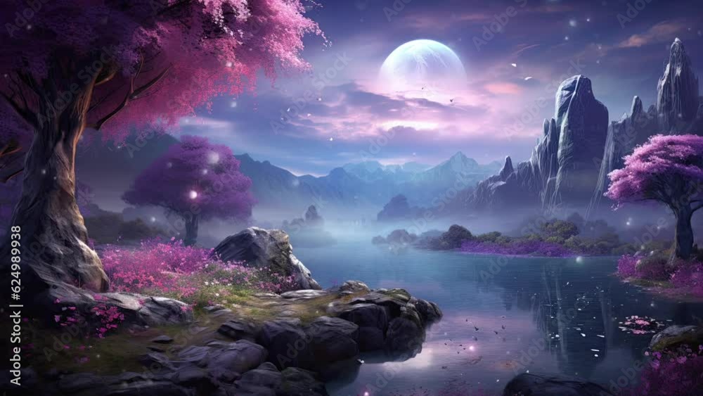 Fantasy landscape, blue and purple, mystery and wonder สต็อกวิดีโอ ...