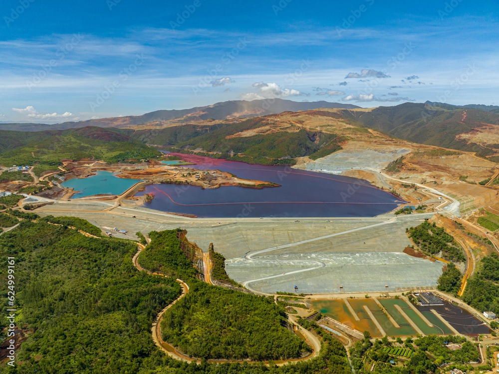 Open pit nickel mining and polluted lake. Mindanao, Philippines. Stock ...