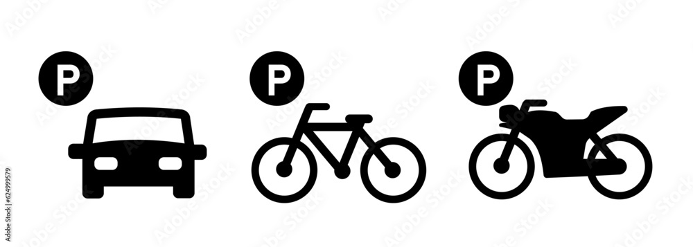 Parking sign P icon for car bike motorbike motorcycle black transparent ...