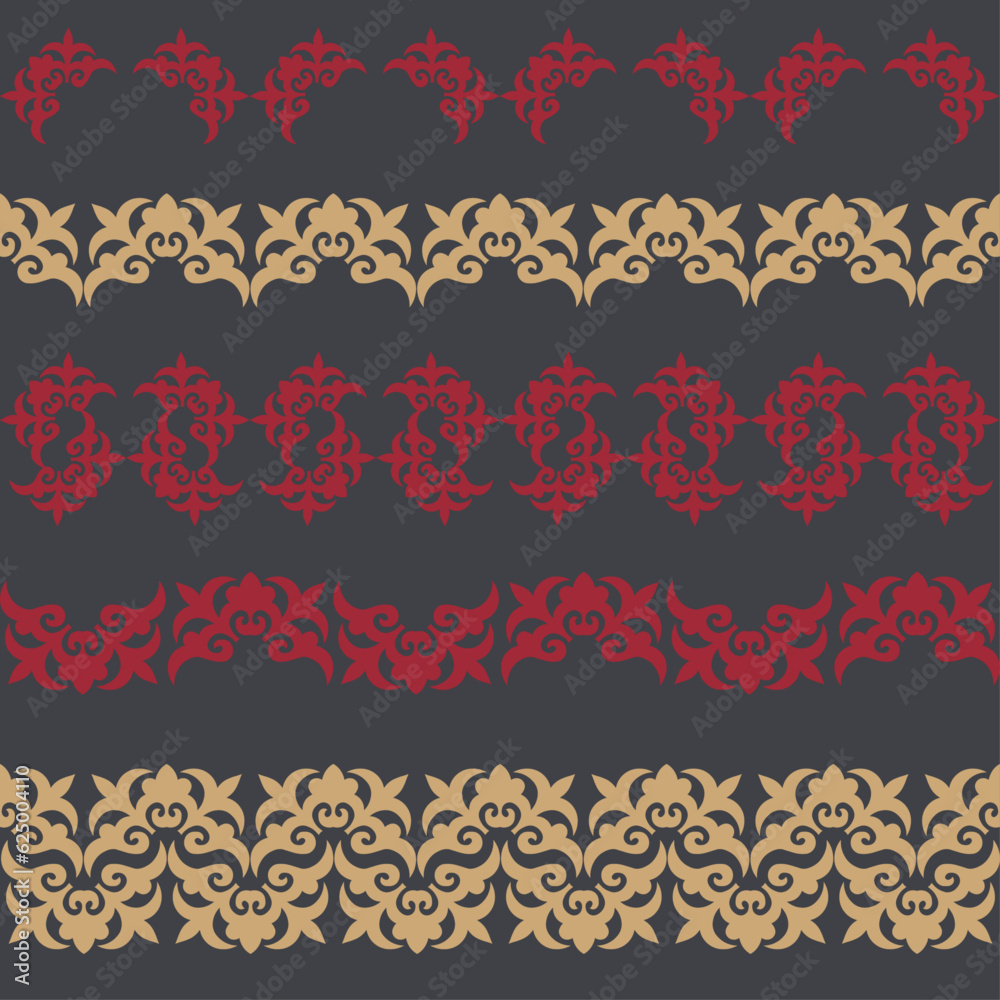 Set of 5 seamless border with motifs of Kazakh, Kyrgyz, Tatar, national ...