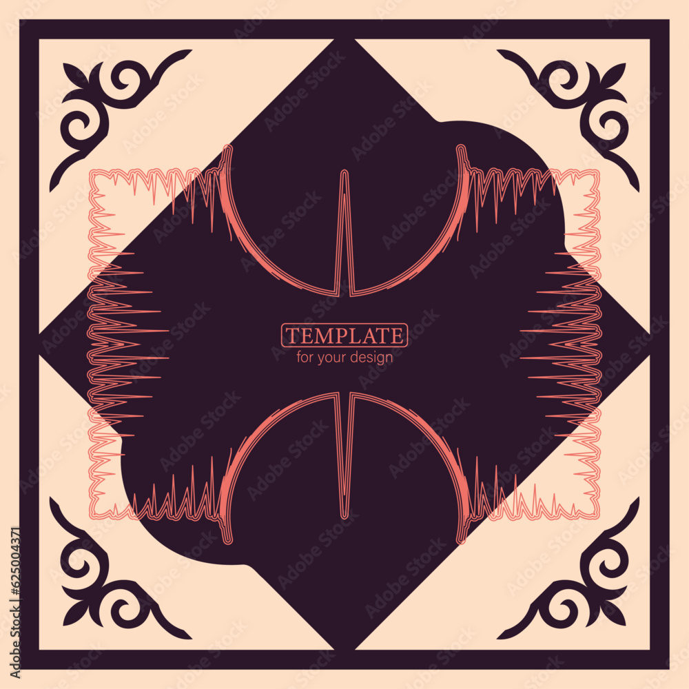 Abstract square frame with dynamic curved lines. Frame with sharp wavy ...