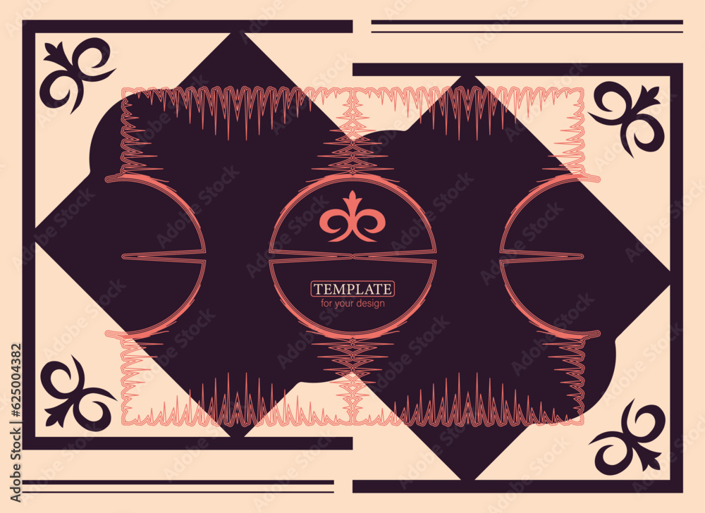 Abstract Rectangular Frame with dynamic curved lines. Frame with sharp ...