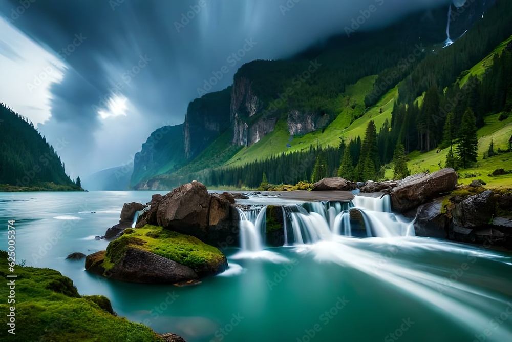 Experience the mesmerizing beauty of a top view of a waterfall set ...