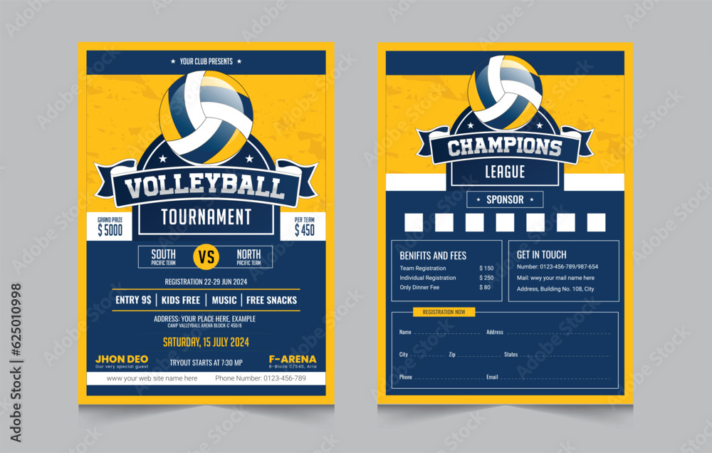 Volleyball championship flyer layout, double sided poster design for ...
