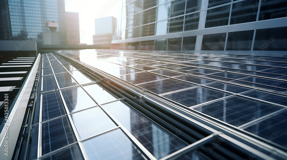 BIPV thin film solar panel on rooftop of an urban high rise building ...