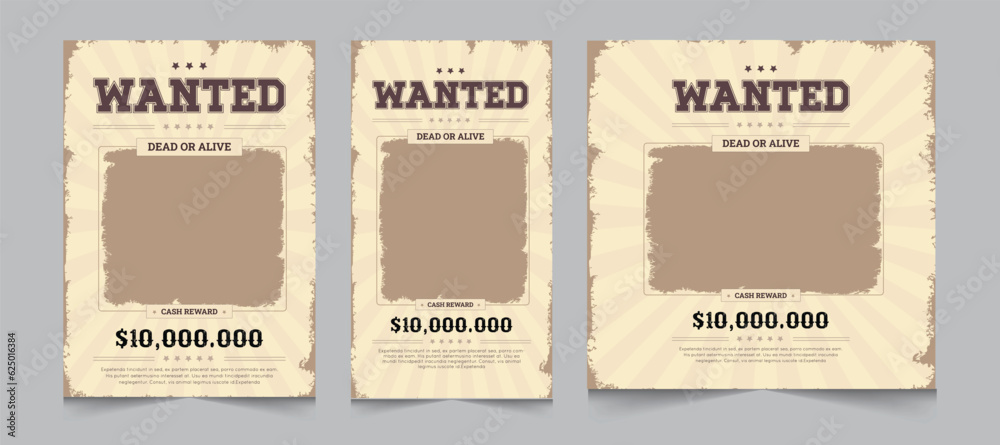 Set of wanted poster design for facebook, instagram feed and stories ...