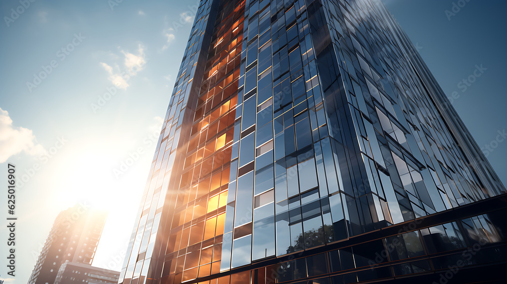 BIPV thin film solar panel facade on an urban high rise building during ...