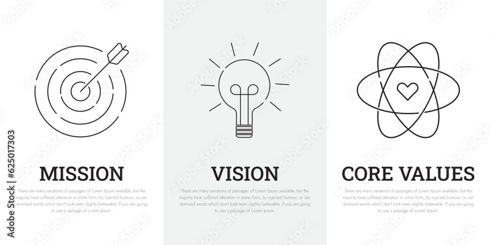 Mission, vision and core values steps infographic template design ...