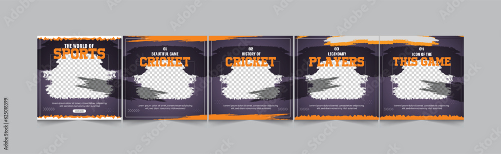 Sports instagram carousel template, set of editable social media ...