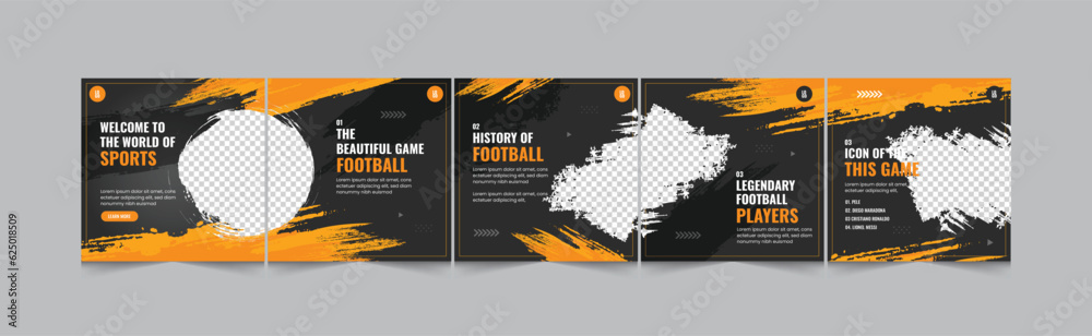 Sports instagram carousel template, set of editable social media ...