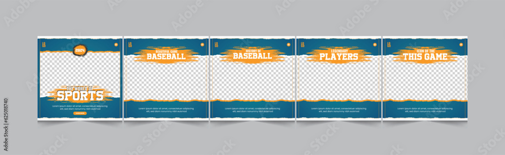 Sports instagram carousel template, set of editable social media ...