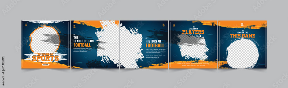 Sports instagram carousel template, set of editable social media ...