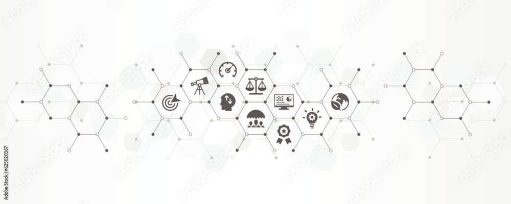 Cora values banner with the website icons and symbol of management ...