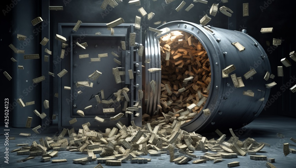 Wealth of a Bank Vault Golden Safe Overflowing with Cash: Wealth and ...