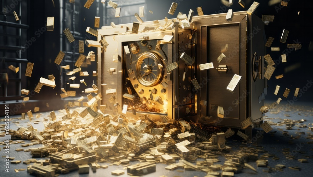 Wealth of a Bank Vault Golden Safe Overflowing with Cash: Wealth and ...