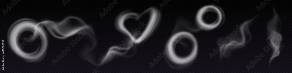 Smoke steam circle ring vector cloud effect. 3d realistic vape or ...