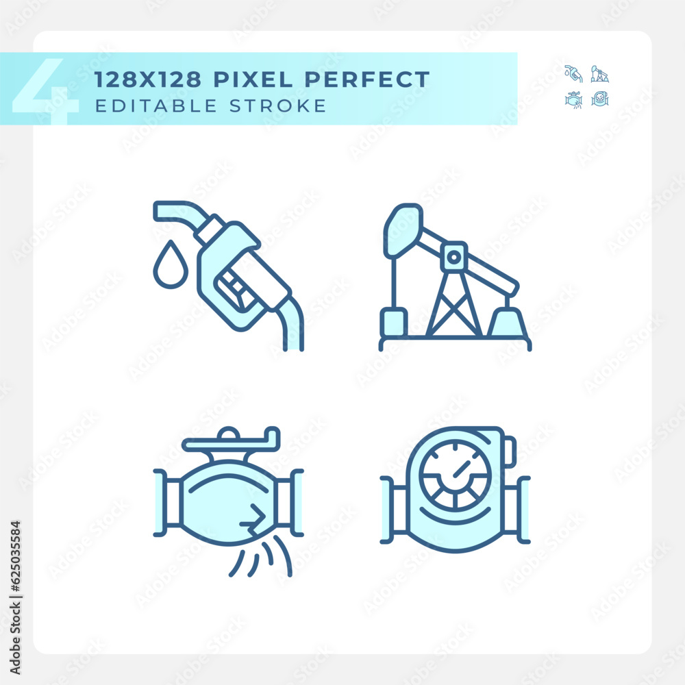 Fuel transportation light blue icons. Supply chain. Dangerous goods ...
