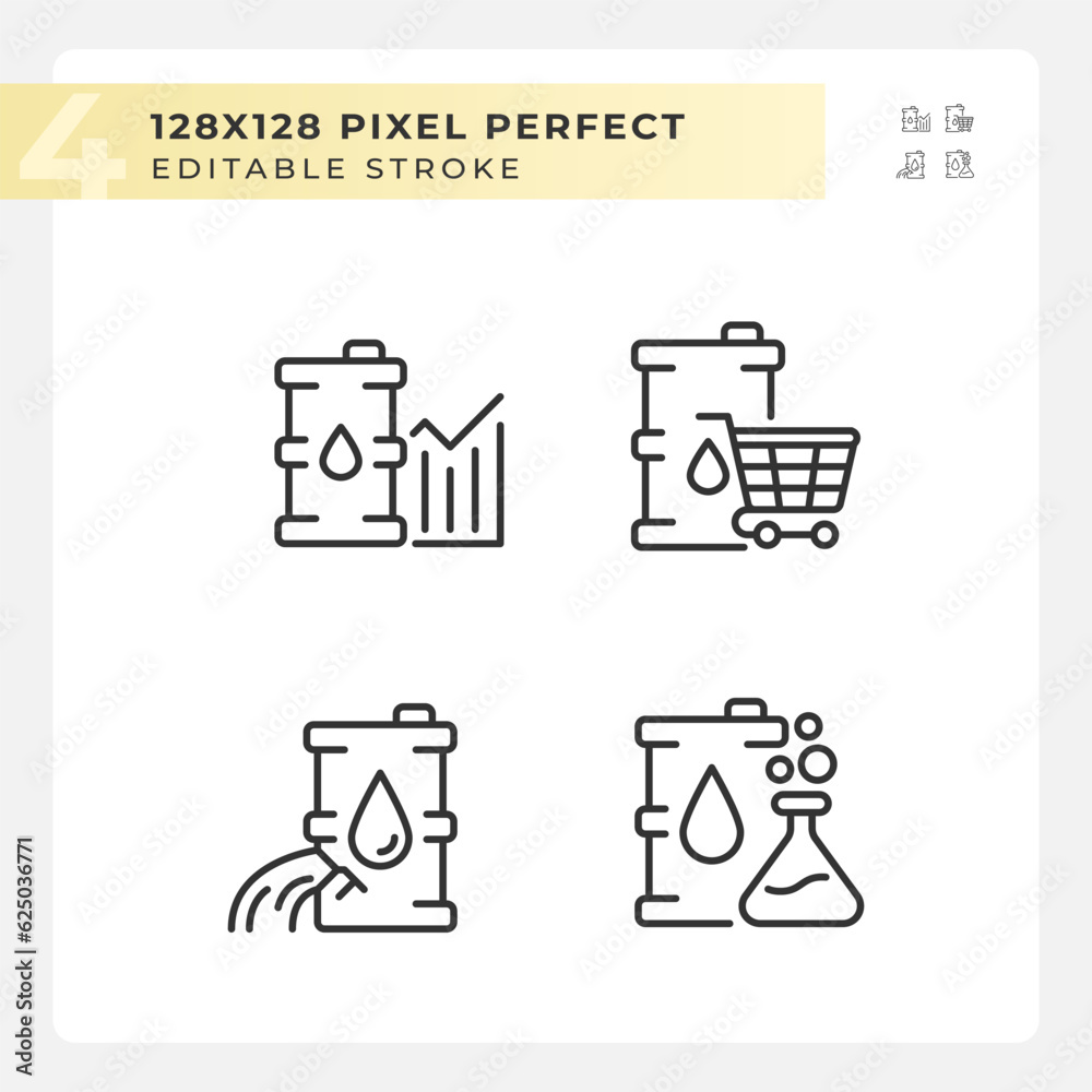Oil economy linear icons set. Energy market. Petroleum industry. Oil ...