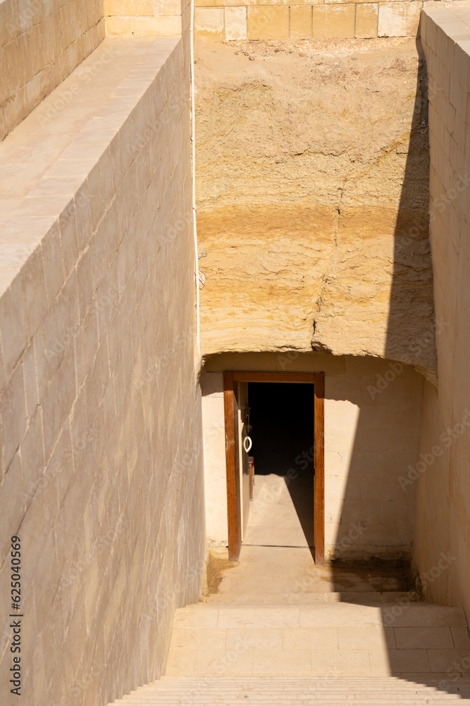 Detail of stairs going inside Egyptian Pyramid, Cairo, Egypt Stock ...