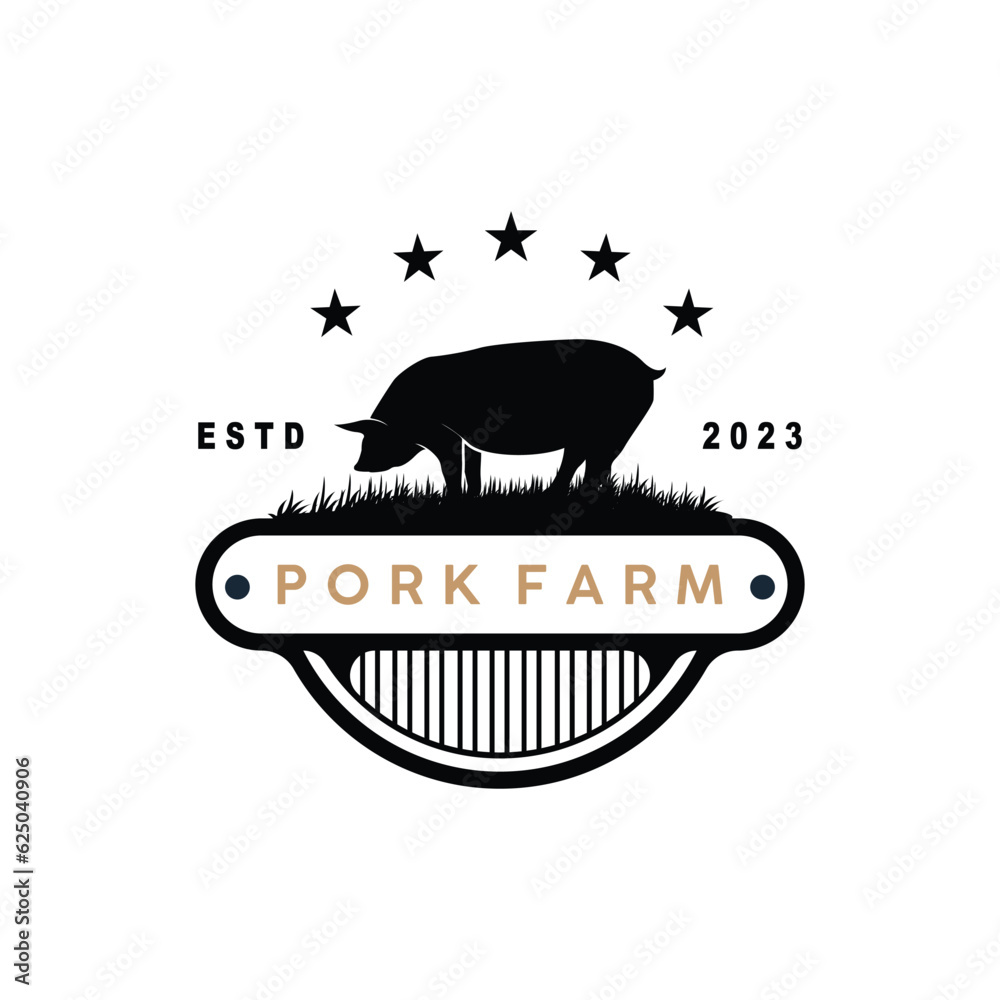 Pig Logo, Grilled Pork Pig Simple Rustic Stamp, Livestock Cattle Vector ...