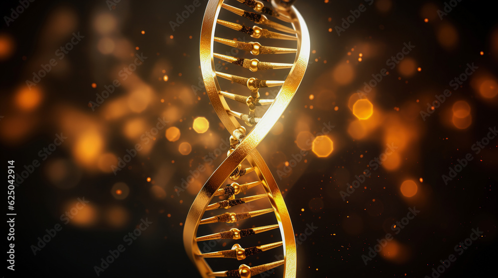 Golden DNA helix structure. Biology science background Stock ...