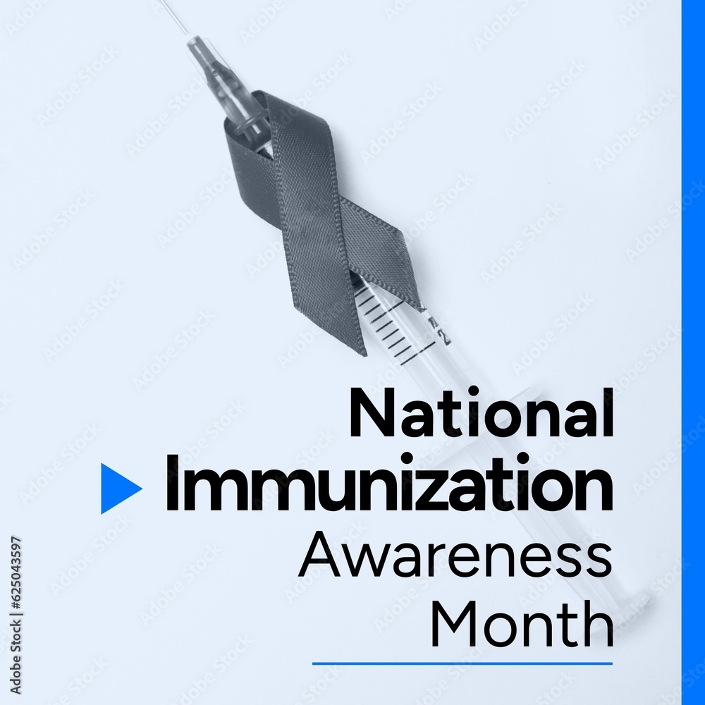 Foto de National immunization awareness month text over syringe and ...
