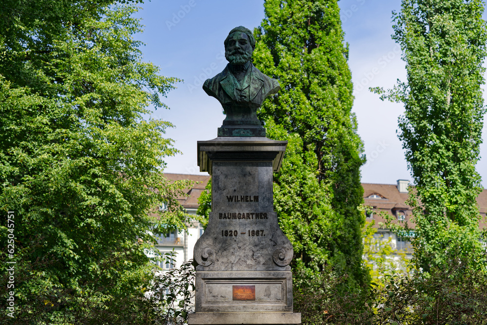 Close-up of bronze memorial bust of Wilhelm Baumgartner 1820–1867 at ...