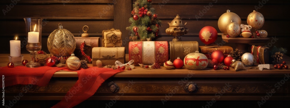 elevation of christmas decorate object arrange in composition for ...