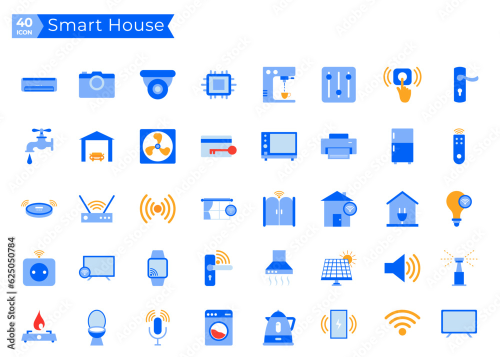 Collection of smart house trendy icons - control of lighting, heating ...