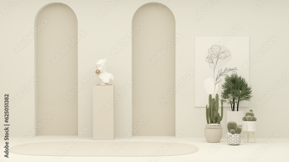 3D background, beige arch podium display. Trendy minimal studio banner ...
