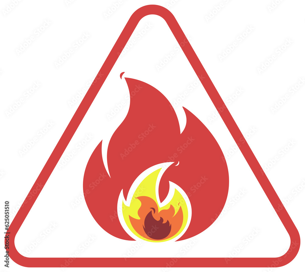 Isolated illustration of safety red triangle minimal cartoon style fire ...