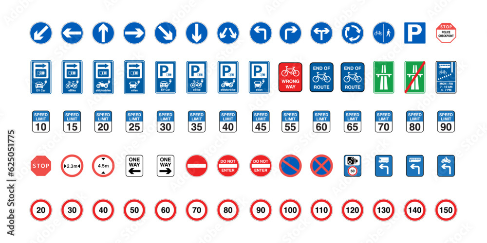 Traffic signs collection. Signs of danger, mandatory, obligations and ...