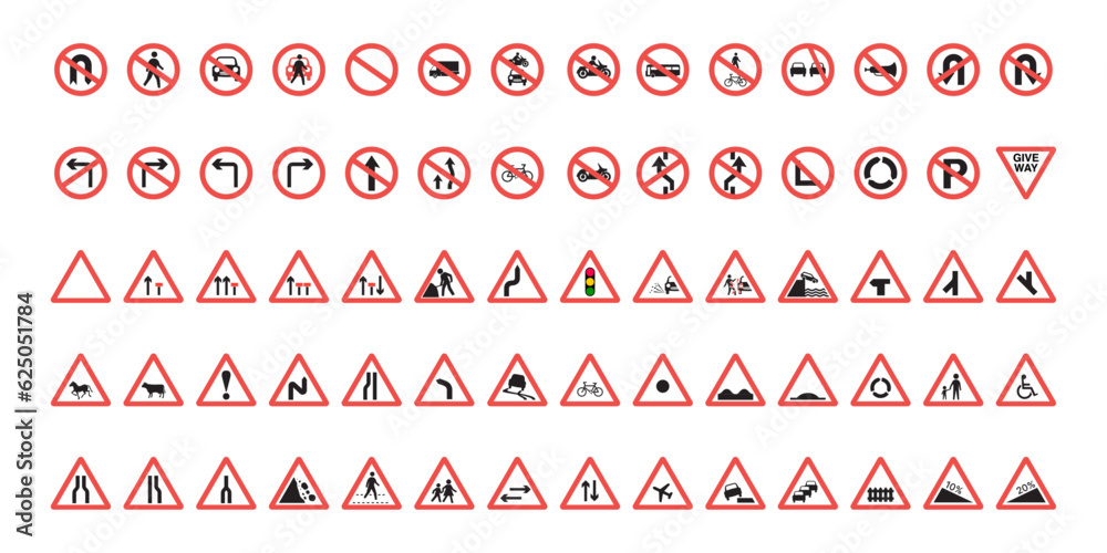Traffic signs collection. Signs of danger, mandatory, obligations and ...
