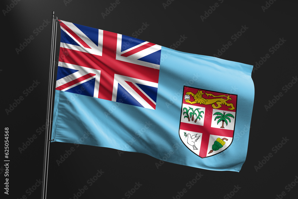 3d illustration flag of Fiji. Fiji flag waving isolated on black ...