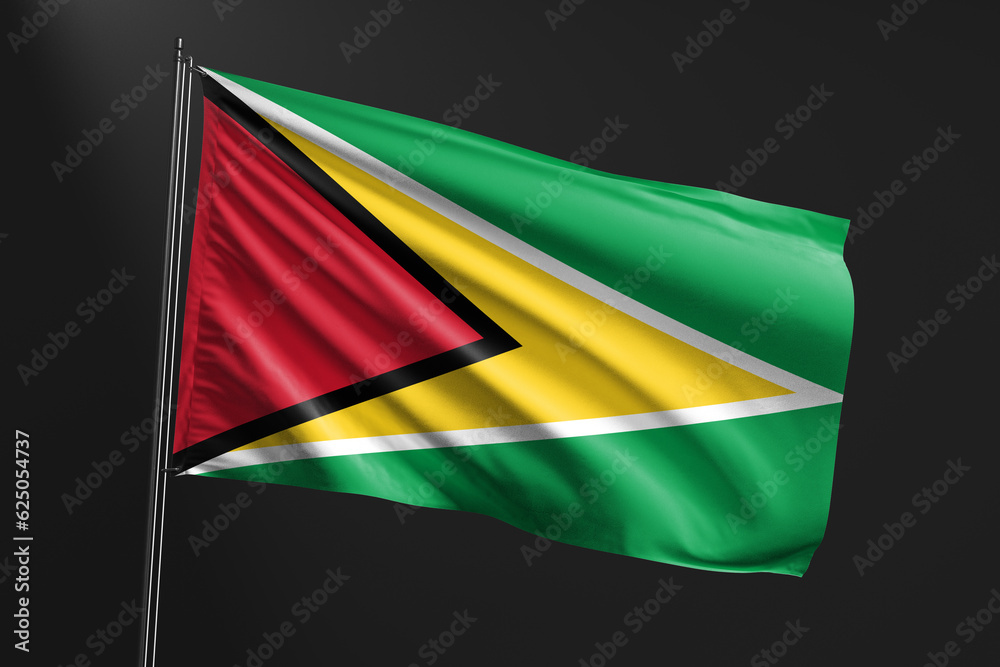 3d illustration flag of Guyana. Guyana flag waving isolated on black background. flag frame with ...