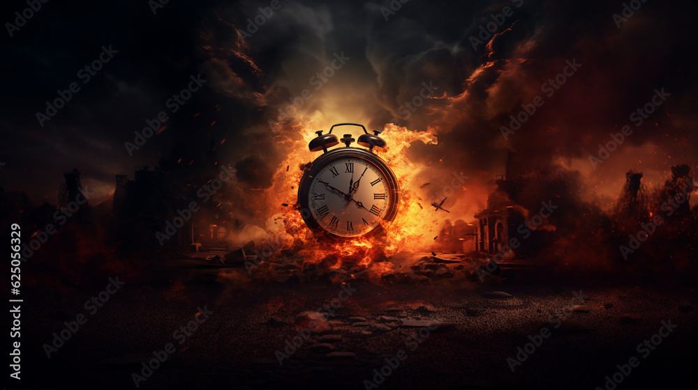 Time is running out concept shows clock that is burning up with flames ...