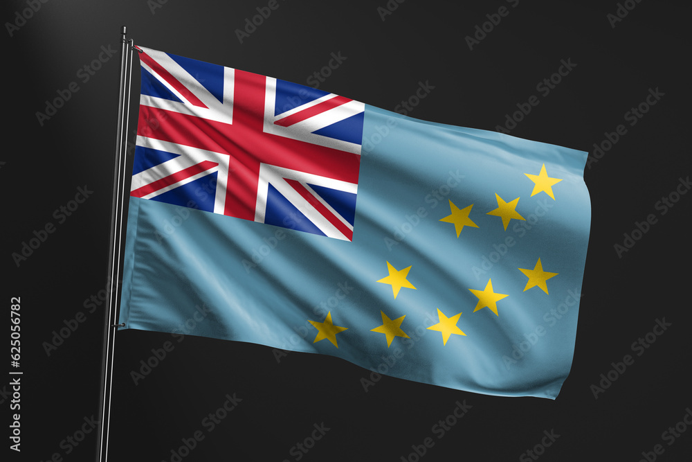 3d illustration flag of Tuvalu. Tuvalu flag waving isolated on black ...