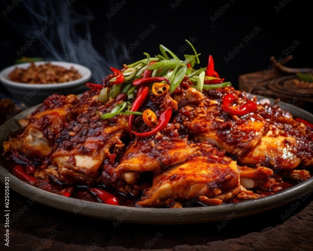 Chongqing Spicy Chicken, revealing the close-up of the dish exposing ...