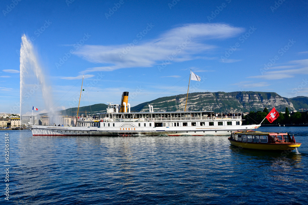 Geneva, Switzerland, Europe - steamboat 'Savoie' on Lake Geneva, famous ...
